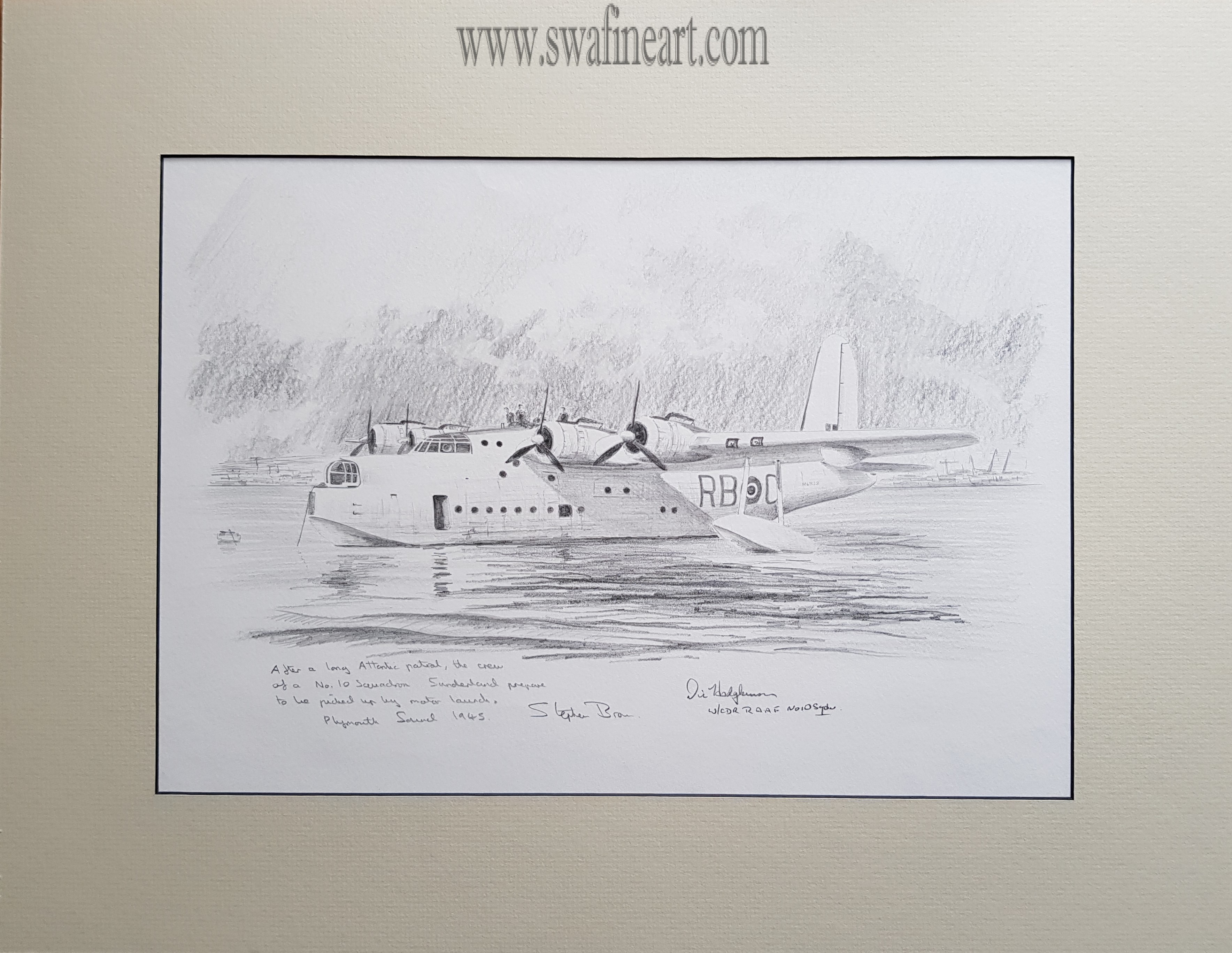 Sunderland No. 10 Sqn By Stephen Brown original pencil drawing