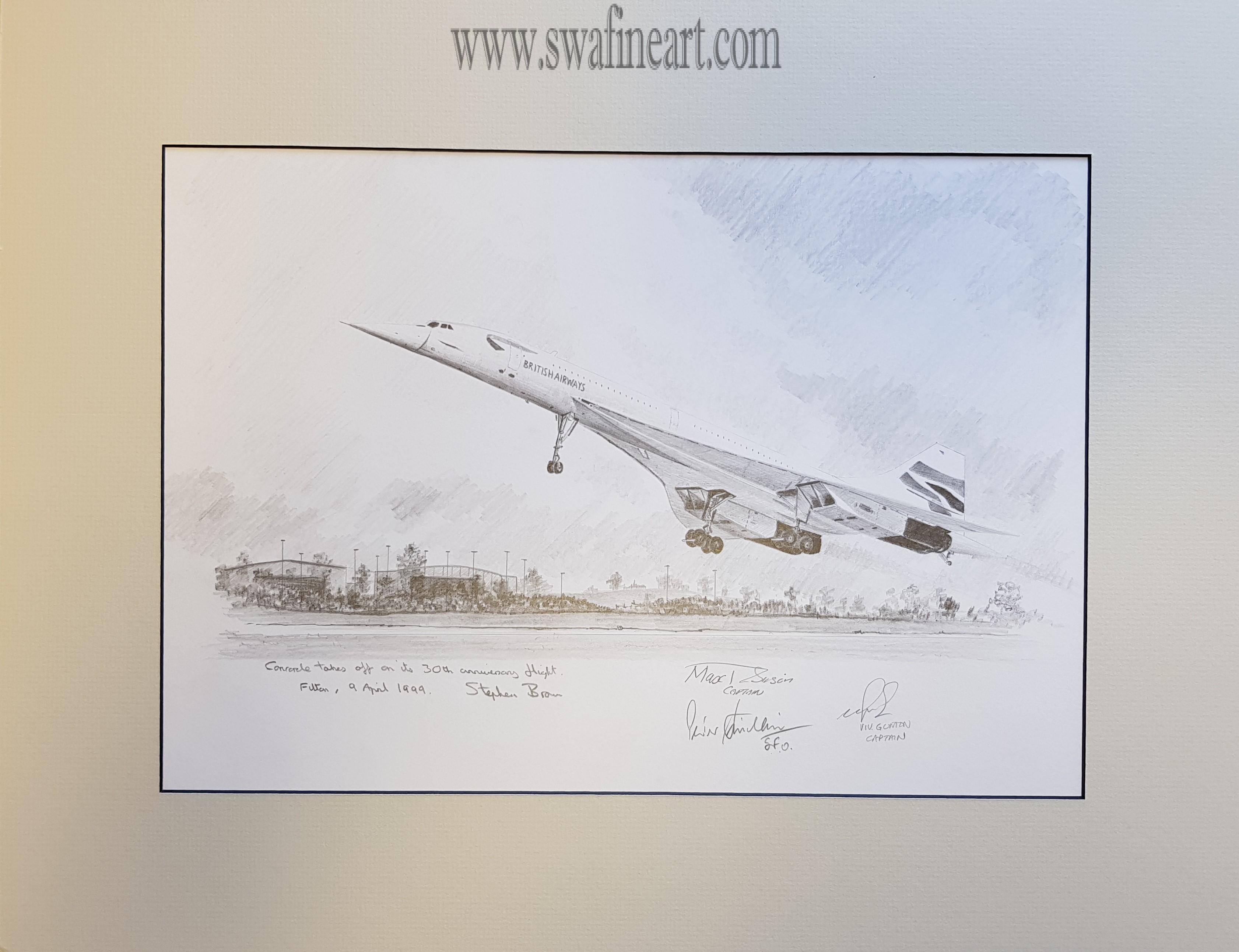 Concorde Take off Filton By Stephen Brown original pencil drawing