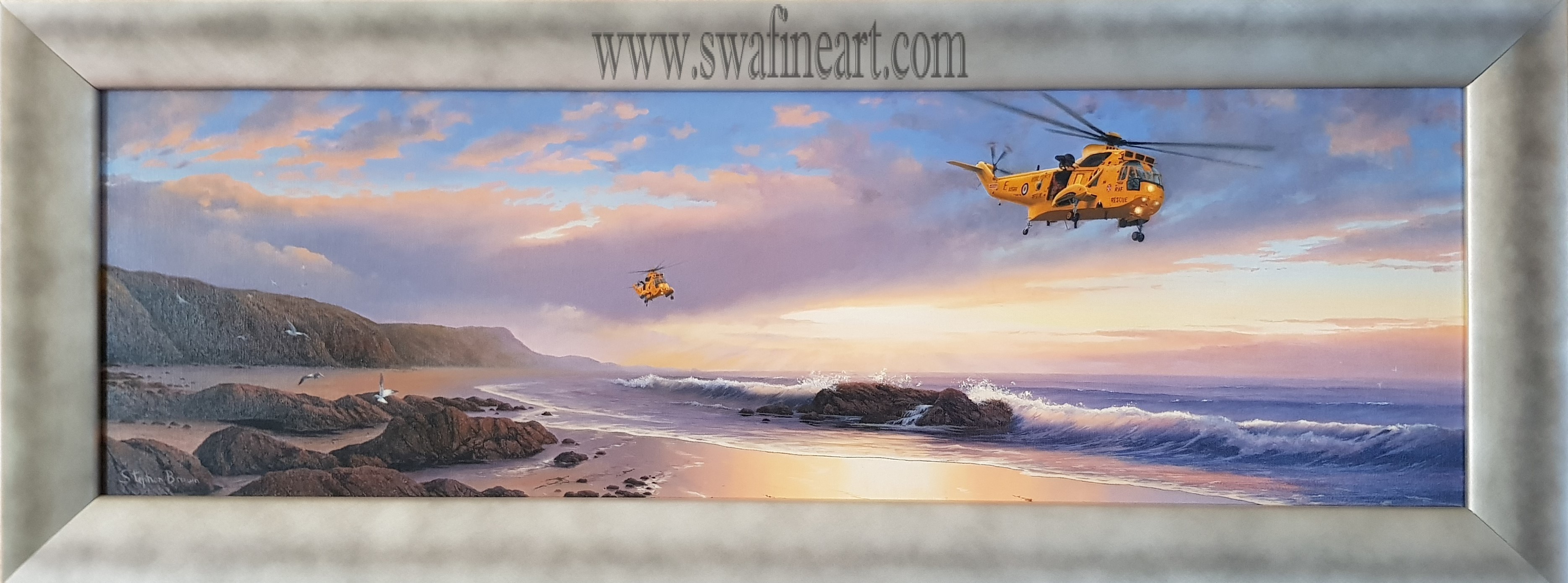 A Royal Rescue Sea King By Stephen Brown original oil on canvas