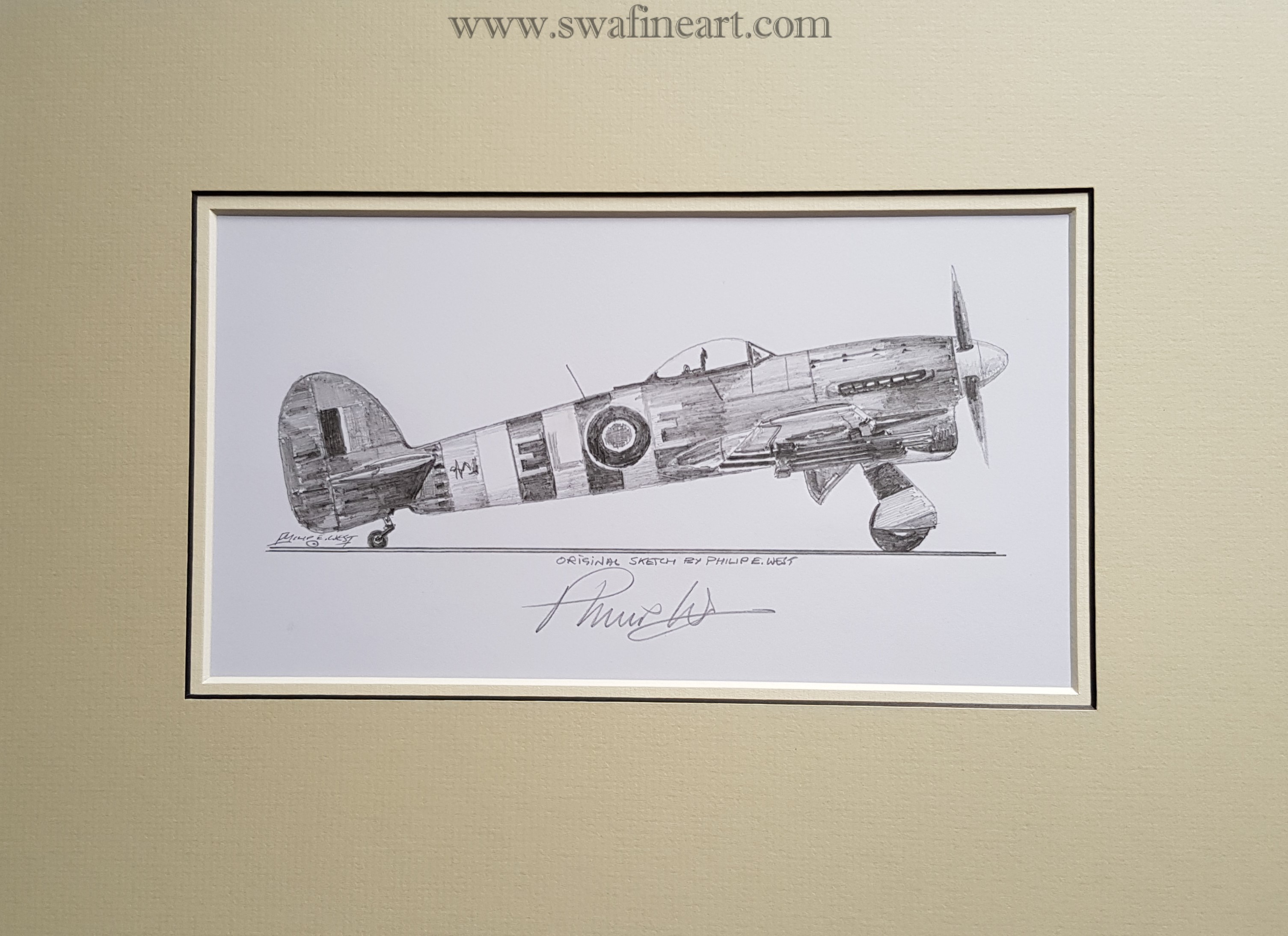 Hawker Typhoon original pencil drawing by Philip West
