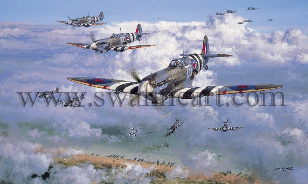 Spitfire Over The Beaches Birthday card. D-Day by philip west