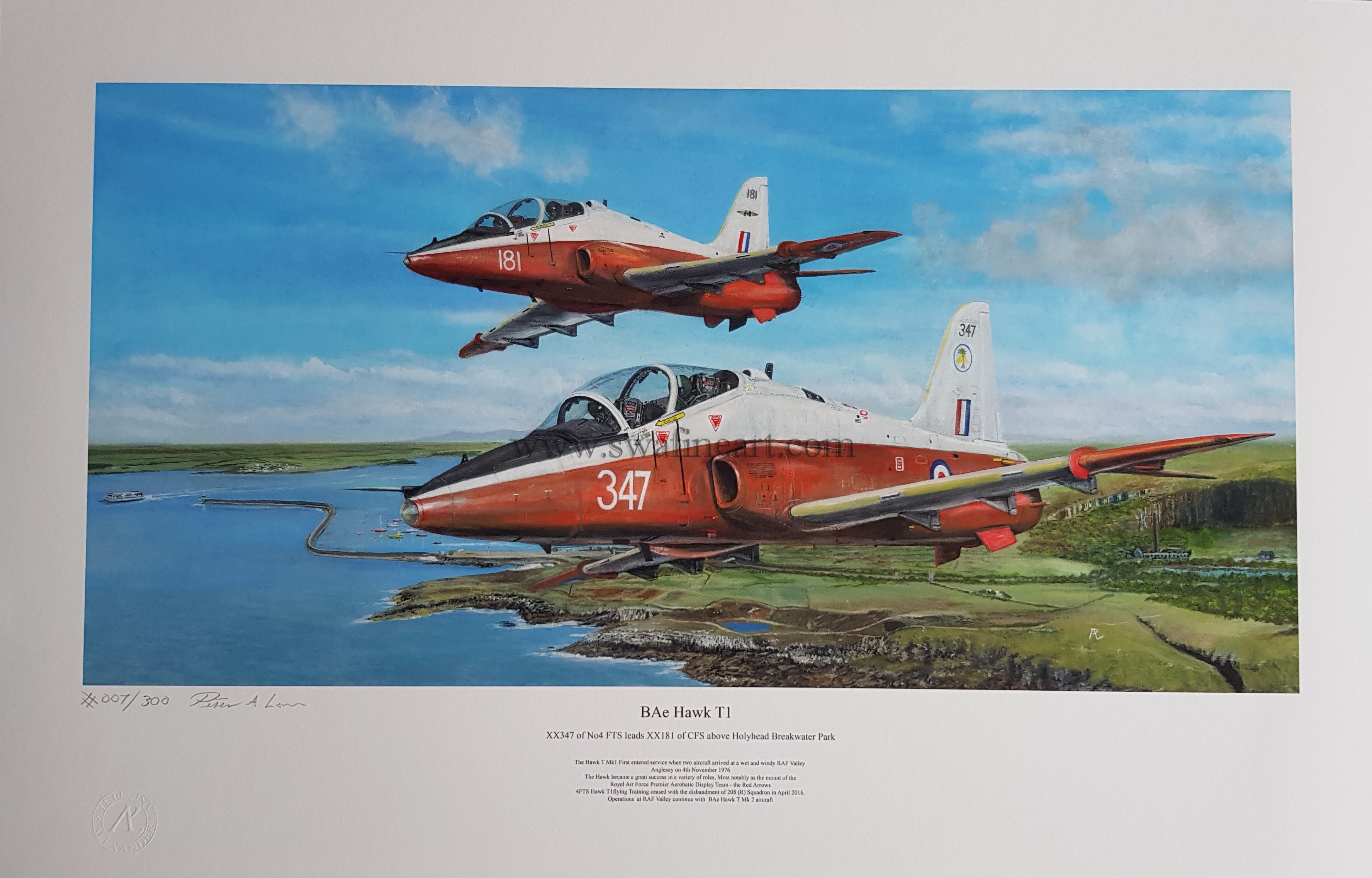 BAe Hawk T1 XX347 of No 4 FTS leads XX181 above Holyhead