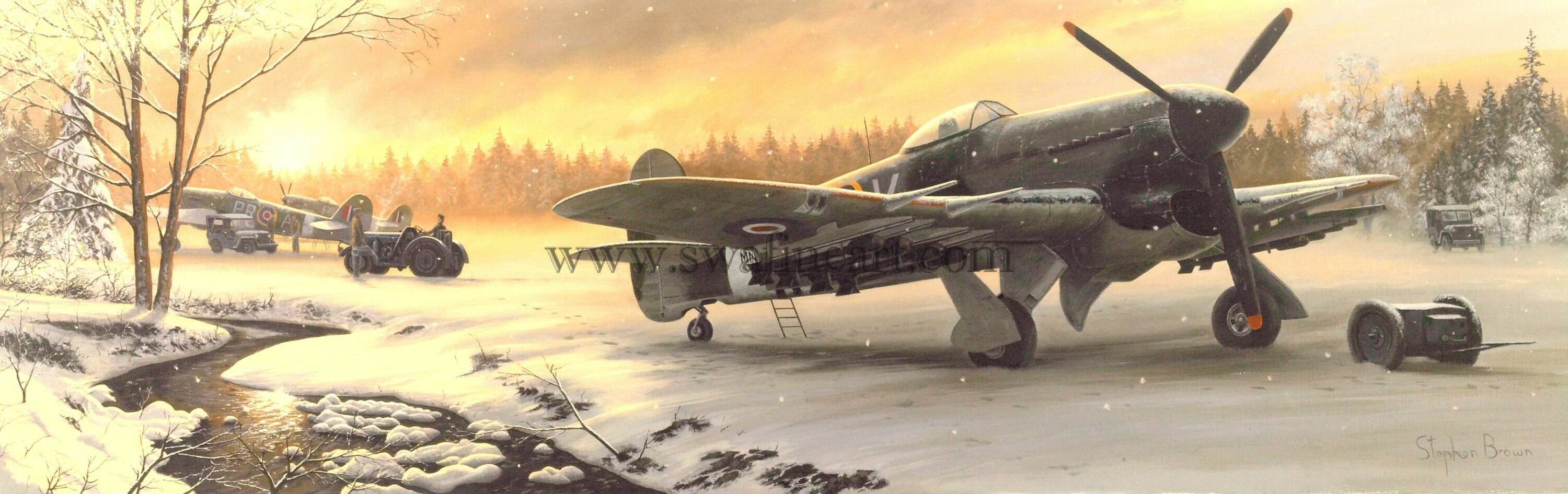 Hawker Typhoon Winter on the front Line Christmas Card. 609 Sqn