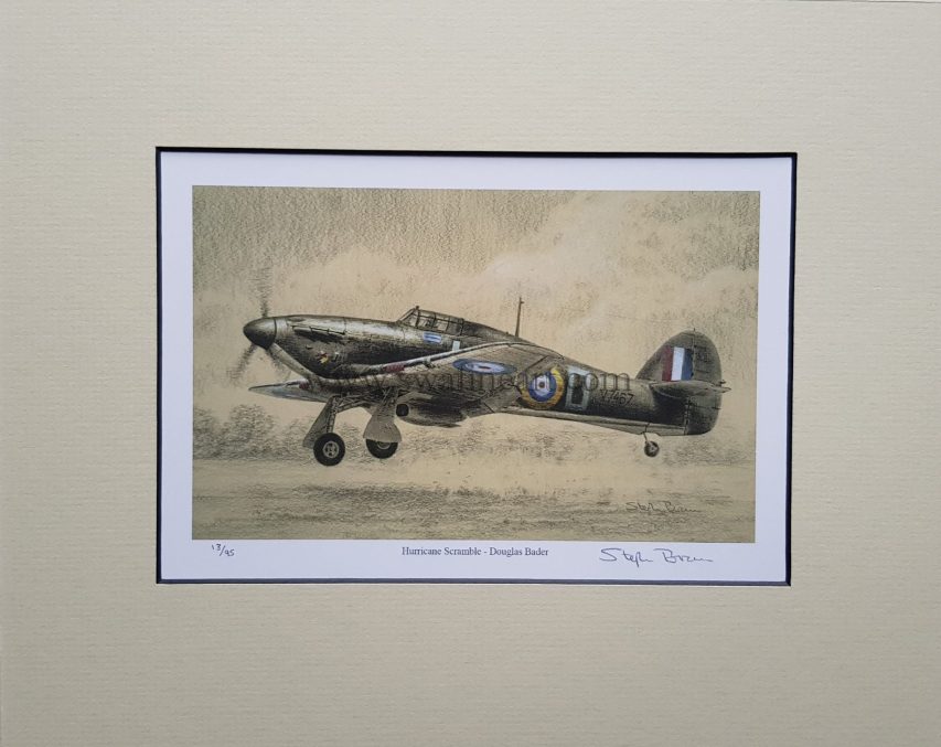 Hawker Hurricane aviation art print Scramble Douglas Bader